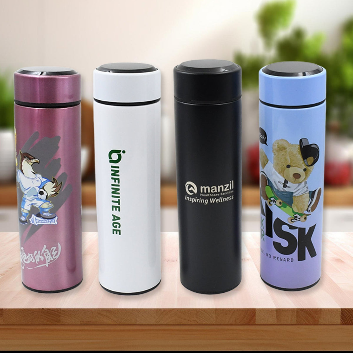 Printed Smart Vacuum Insulated Water Bottle with LED Temperature Displ ...